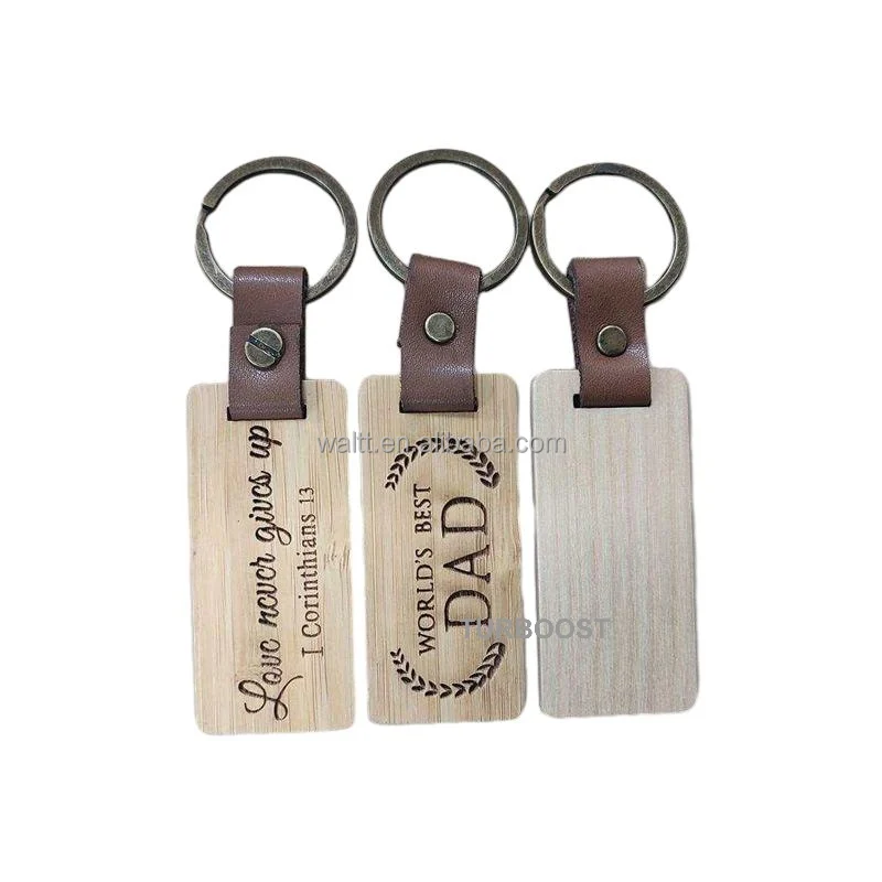 Customizable Wooden Leather Keychain With Stainless Steel Ring Great ...