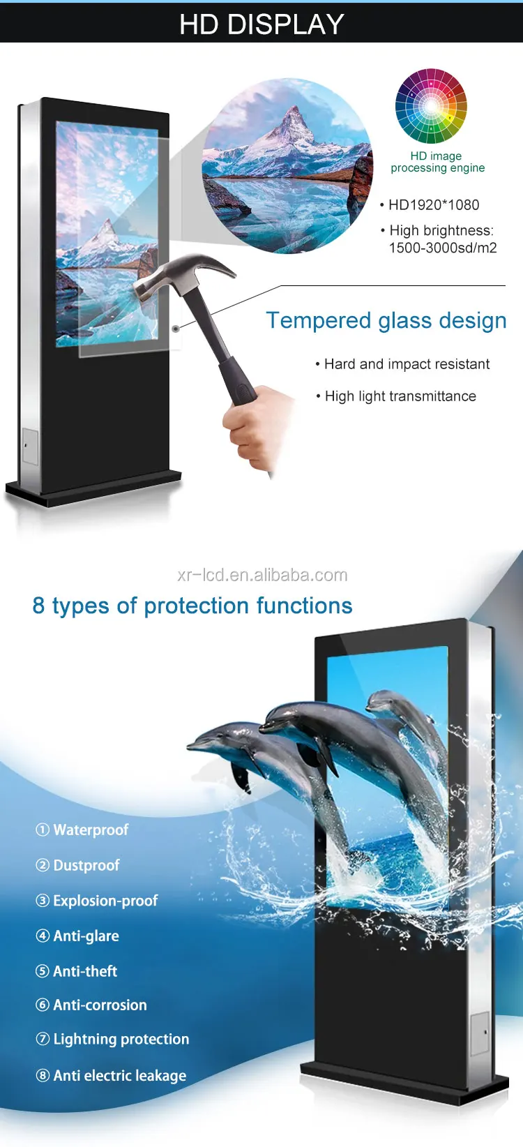 Waterproof Outdoor Touch Screen Totem 43 55 Inch Lcd Advertising ...