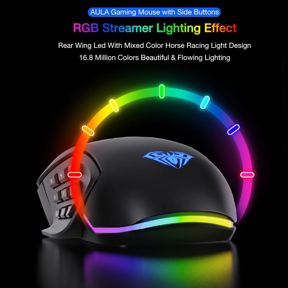 Aula Rgb Gaming Mouse With Side Buttons Macro Programming 10000 Dpi ...