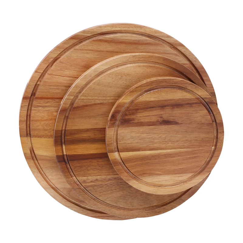 Custom Round Solid Wooden Chopping Board With Juice Groove Serving Food ...