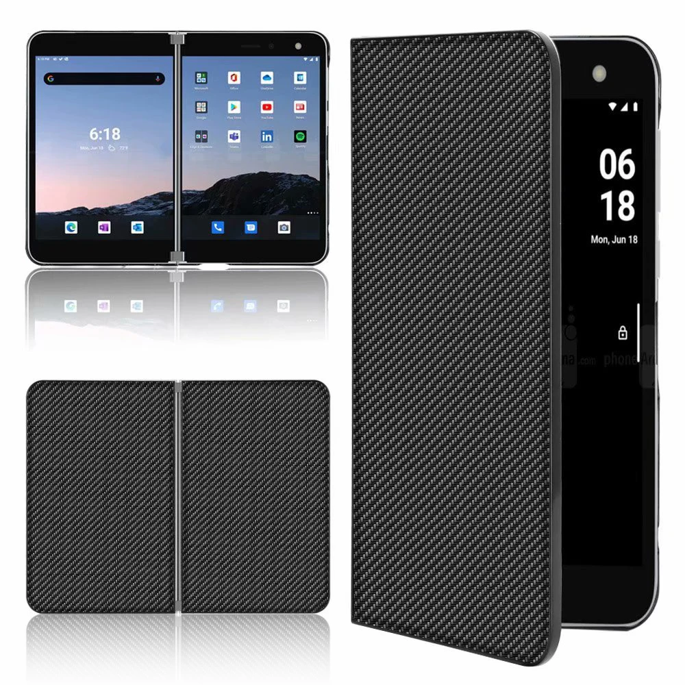 For Microsoft Surface Duo Case Carbon Fiber Texture Pu Leather And Pc ...