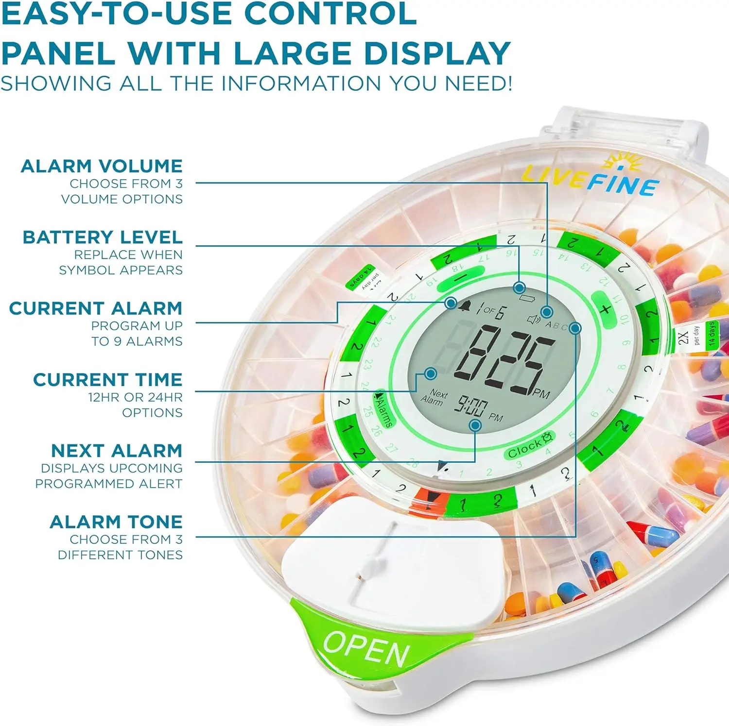 28 Day Automatic Pill Dispenser with Upgraded LCD Display Key Lock ...