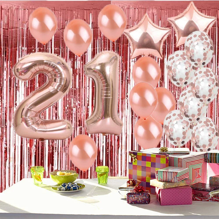 Rose Gold Foil Curtain Confetti Balloon 21st Birthday Foil Balloon For ...