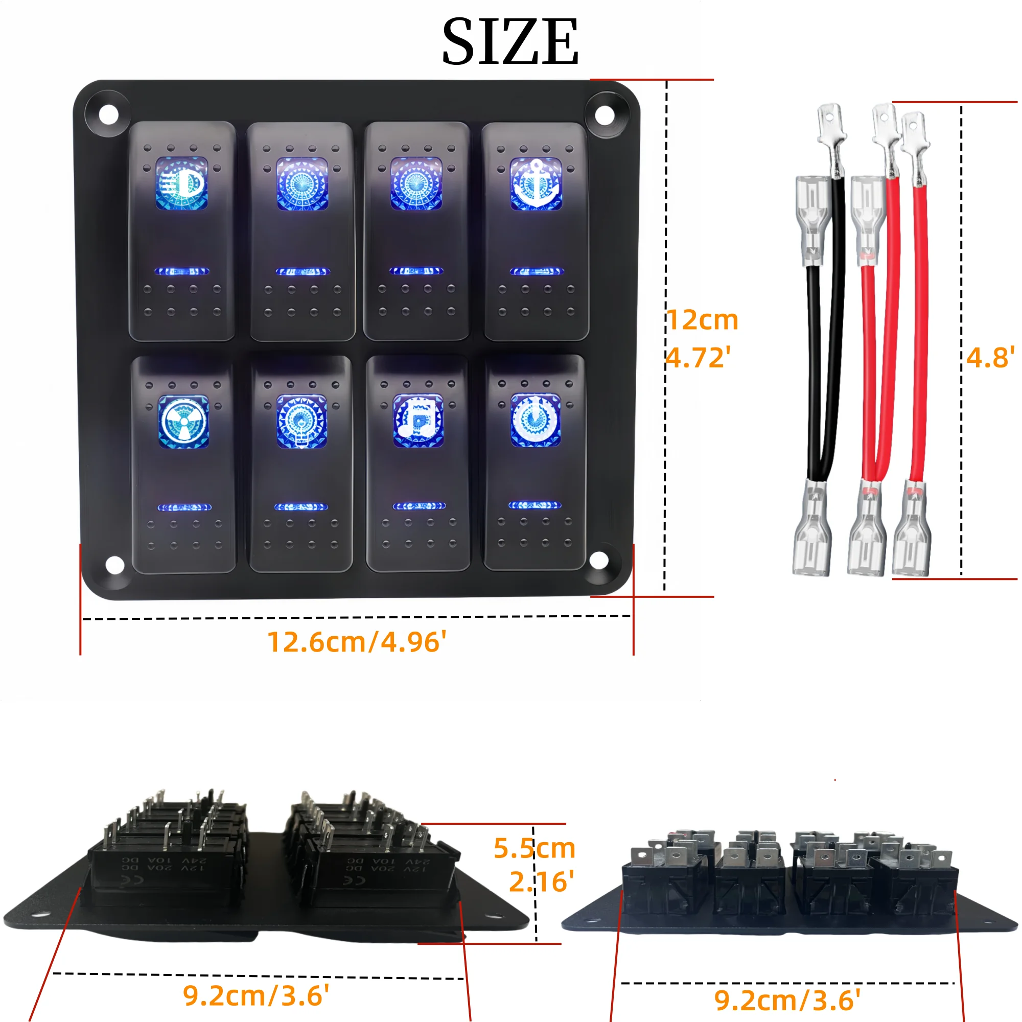 8 Gang Rocker Switch Aluminum Panel, 12V/24V Car Toggle Switch 5 Pin On ...