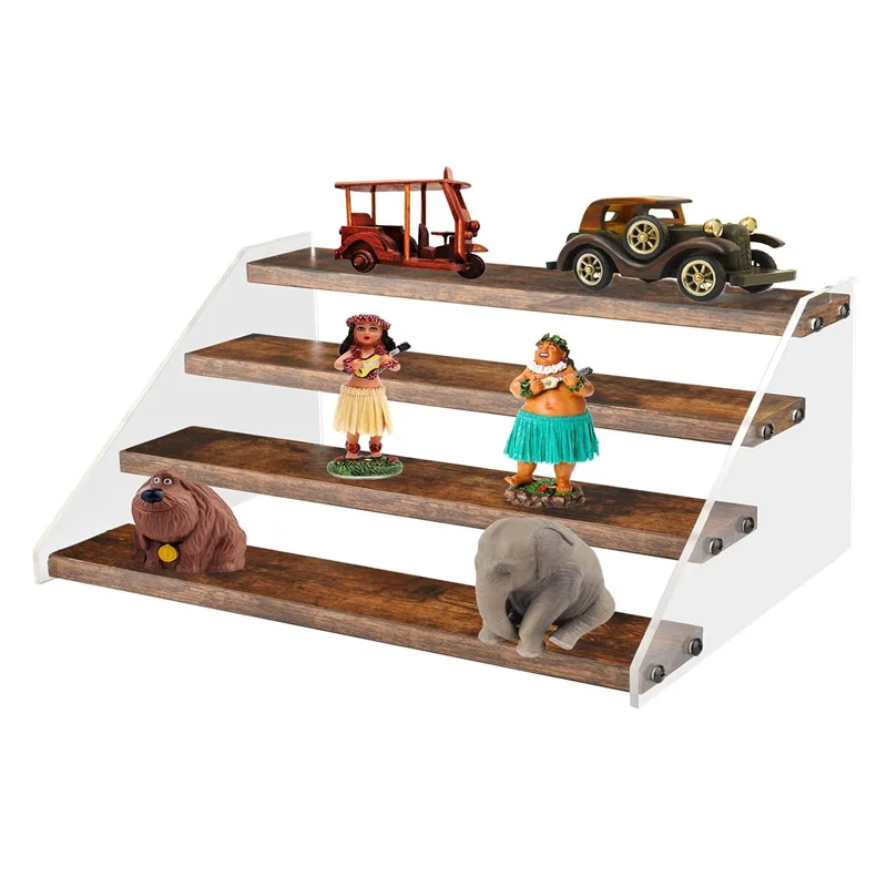 4-Tier Clear Acrylic Display Shelf Riser Organizer Painted Wooden ...