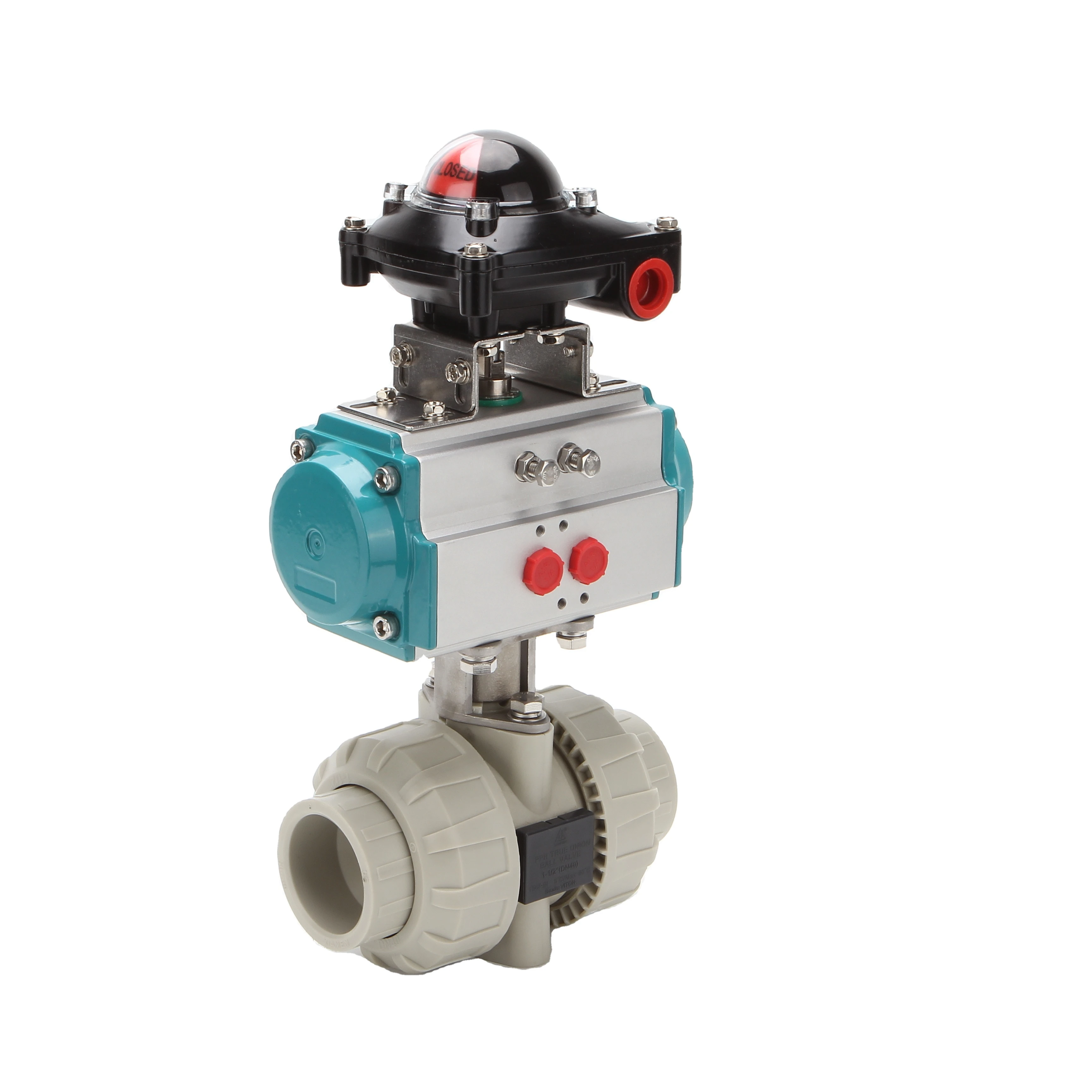 DN50 2" Threaded Plastic PPH Double Union Ball Valve With Pneumatic ...