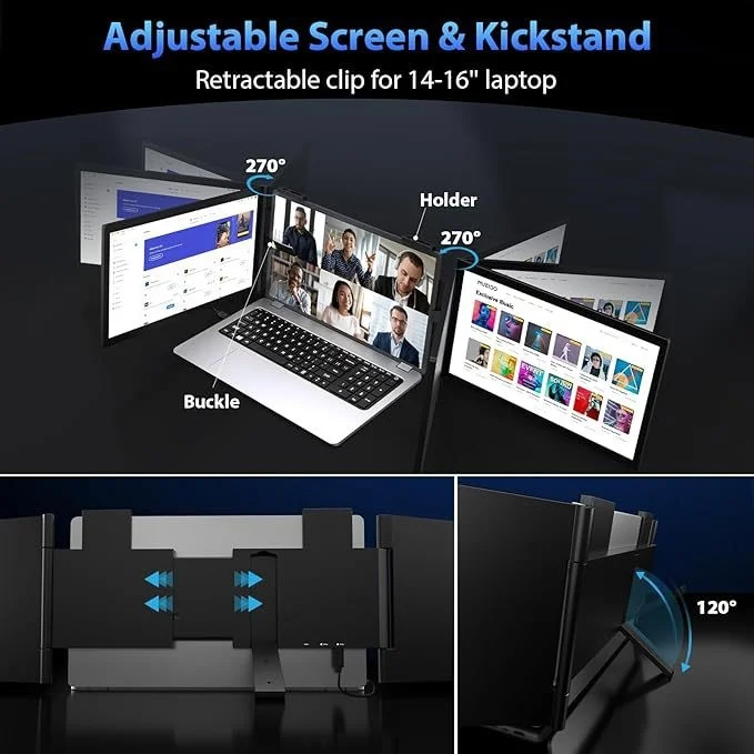 14-Inch Dual Screen Portable IPS Laptop Monitor Foldable Peripheral ...
