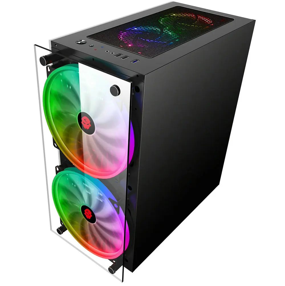 Moon RGB Computer Case - ATX Game Chassis with 2 Glass and 2 Fans