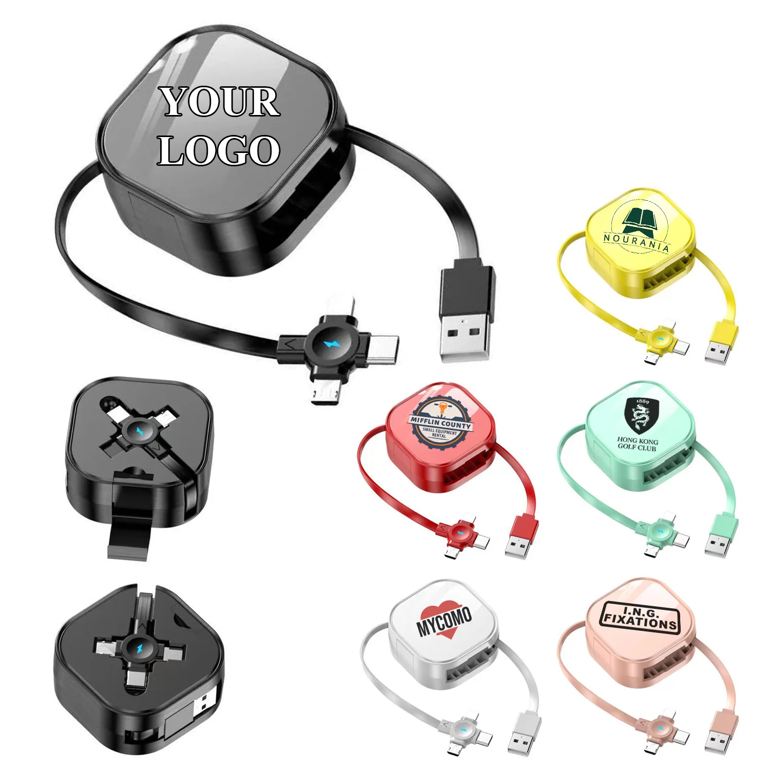 Personal Logo Printed Usb Cable 4 In 1 3a Cable Usb Data Cable Custom ...