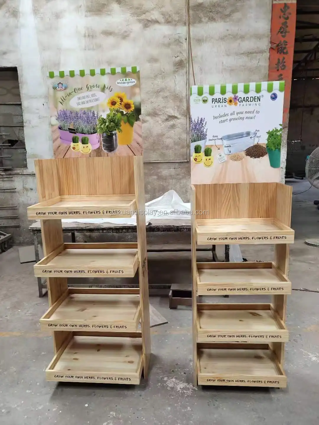 4 Tiers Stable Wood Display Rack for Vegetables and Fruits