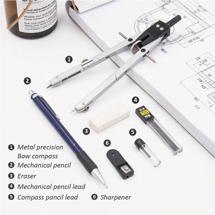 High Quality Professional 6 Pcs Math Compass Set For Drawing Circle ...