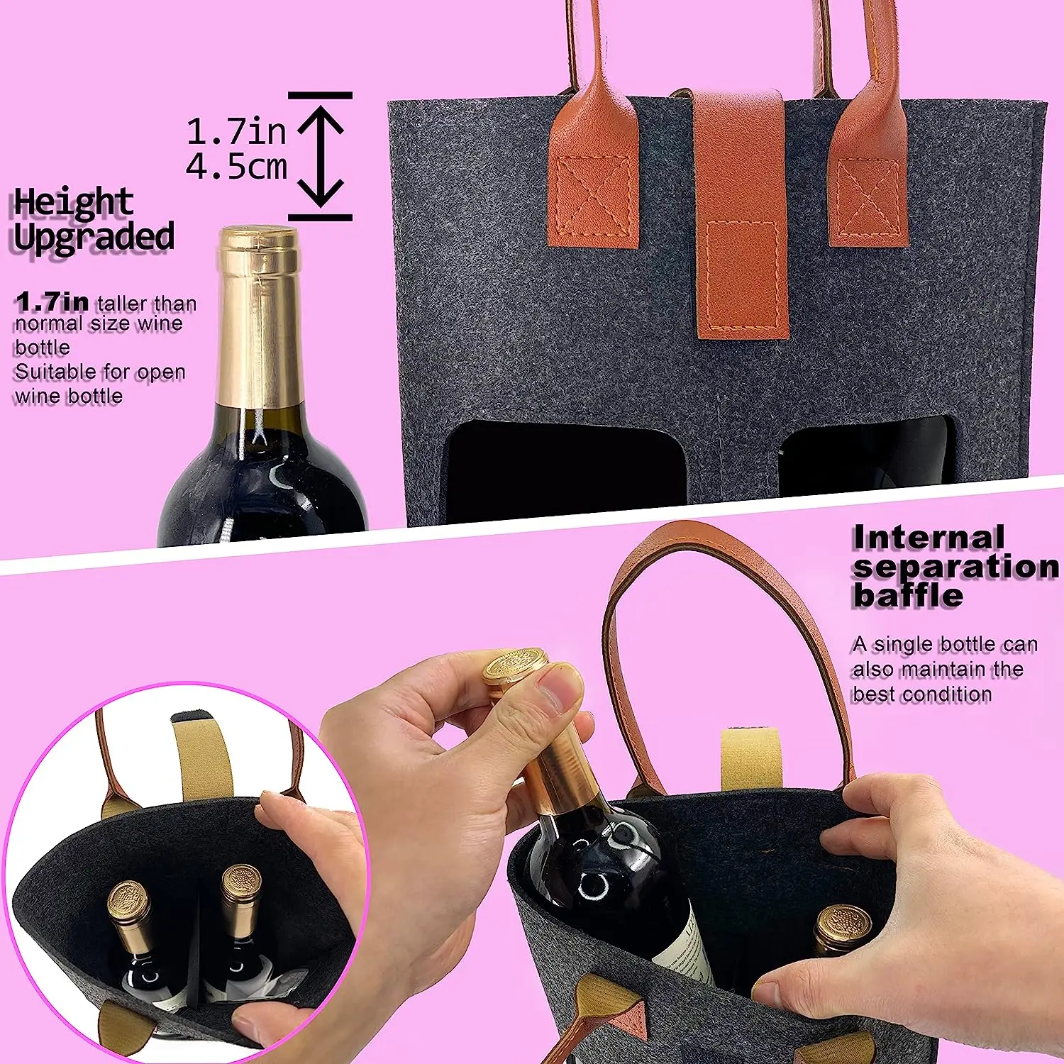 Two Bottle Double Wine Bag Felt Wine Carrier Tote Reusable Bottle Gift ...