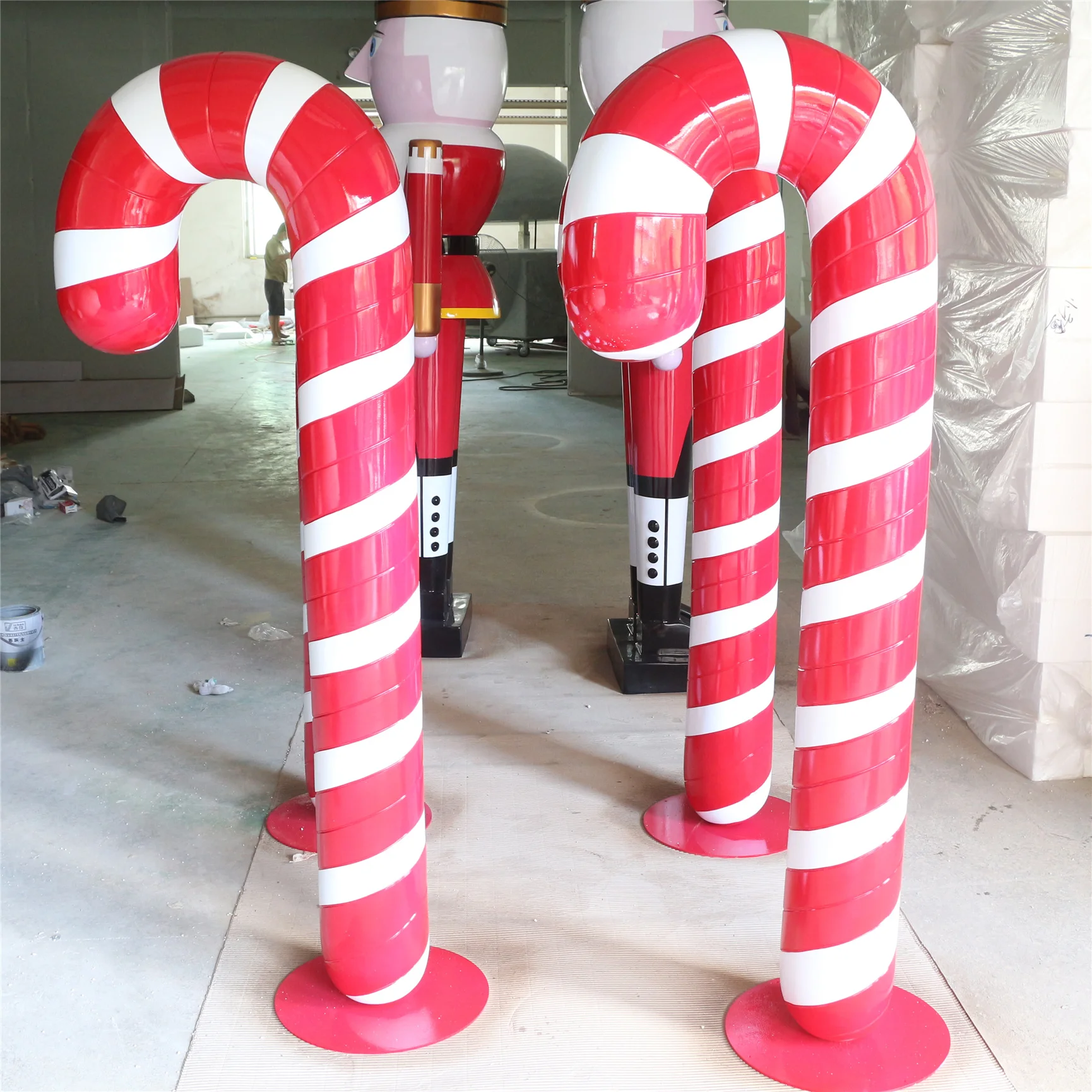 Handmade Large Colorful Fiberglass Candy Cane for Christmas