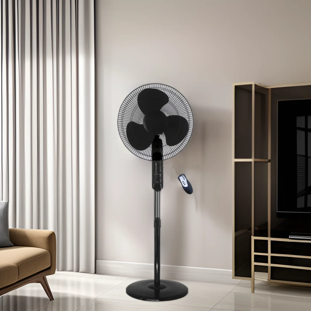 18" Electric Plastic Standing Fan with Remote Control Adjustable Height ...
