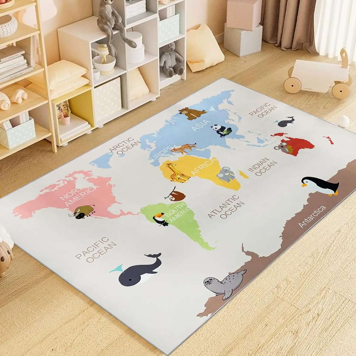 Kids Educational World Map Play Mat Non-slip Velvet Rug With Crystals ...