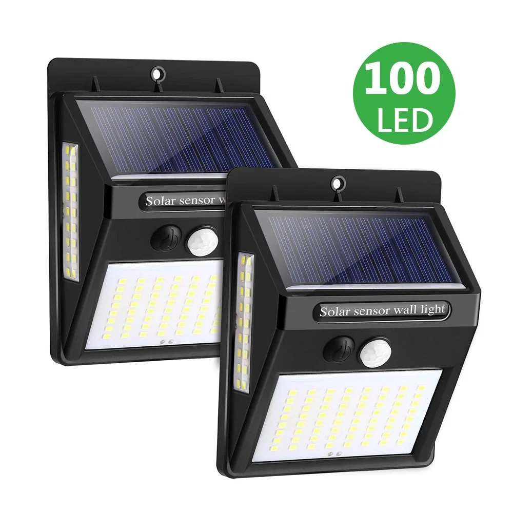 100 LED Solar Motion Sensor Light Outdoor 3 Modes 270 Degrees Wide ...