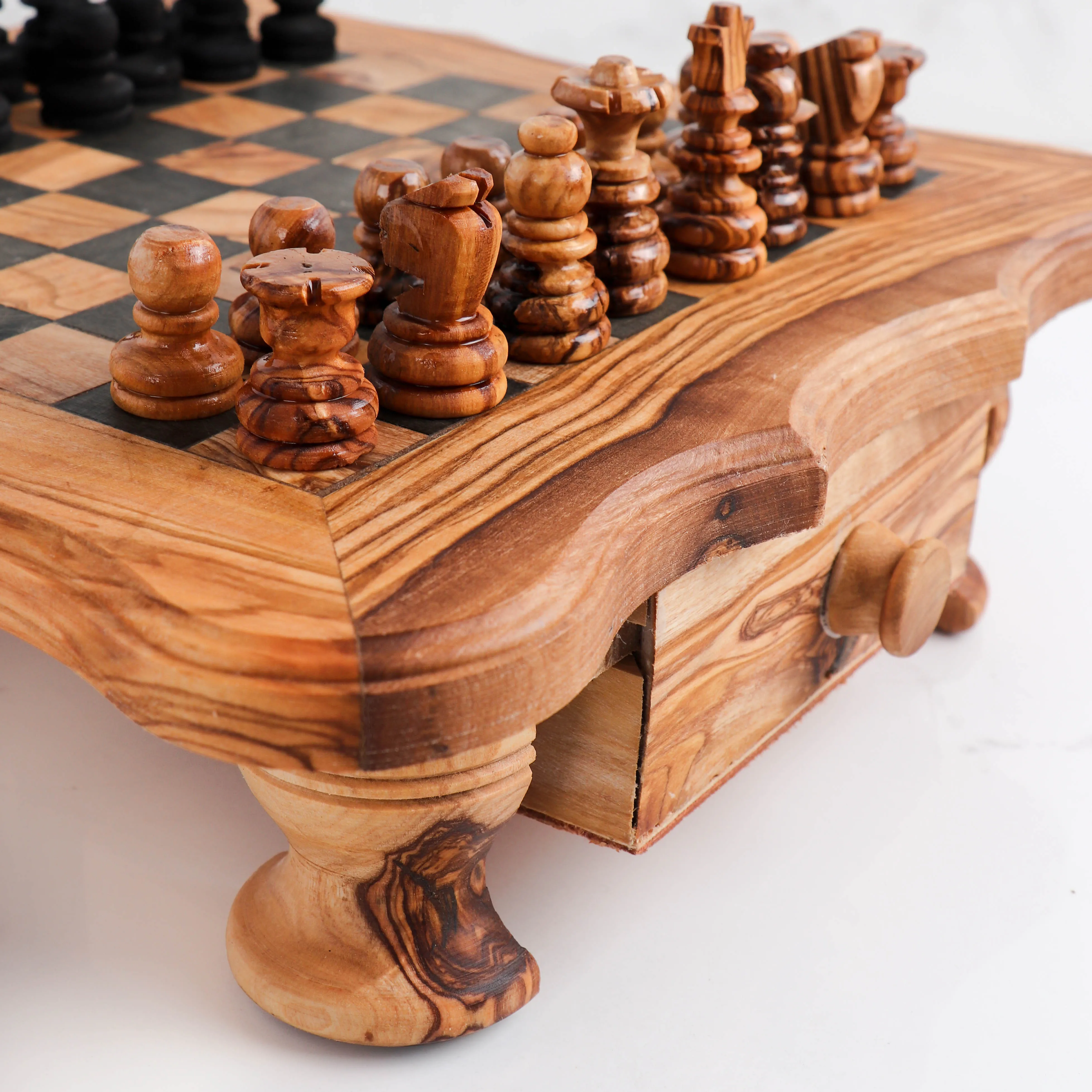 Handmade Luxury Wooden Chess Set With Olive Wood Pieces And Rough Edges ...