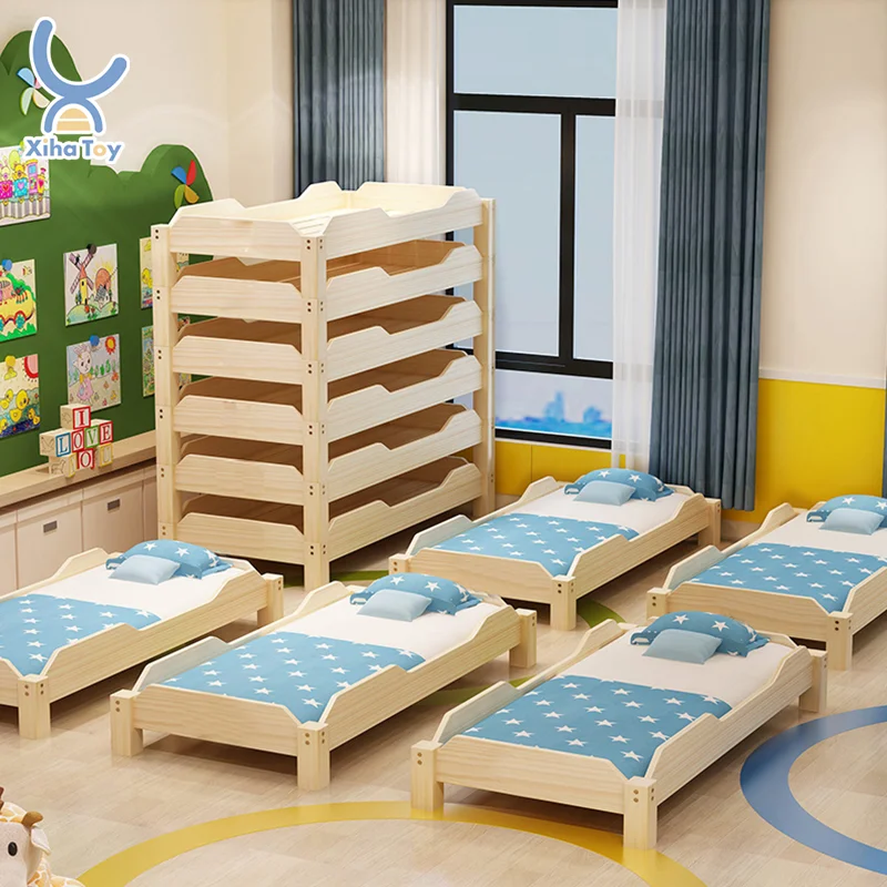 Kids Solid Wooden Single Bed For Kindergarten Kids Resting Bed Daycare ...