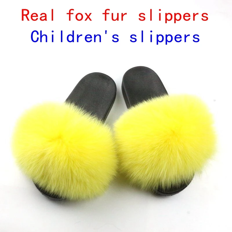 Multicolor Genuine Super Soft Fox Children Baby Fur Slippers Kids Fur ...