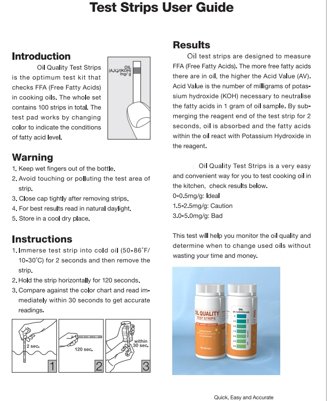 FFA Free Fatty Acid Oil Quality Test Strips for Home Use