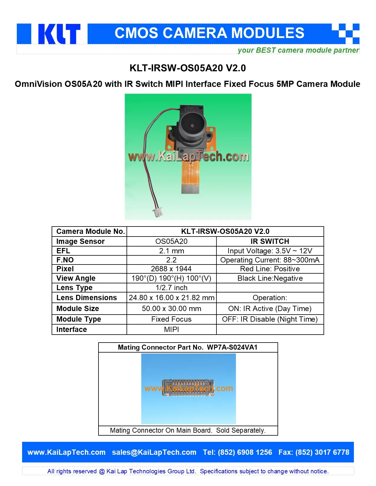 Omnivision OS05A20 with IR Switch MIPI Interface 5MP Camera Module
