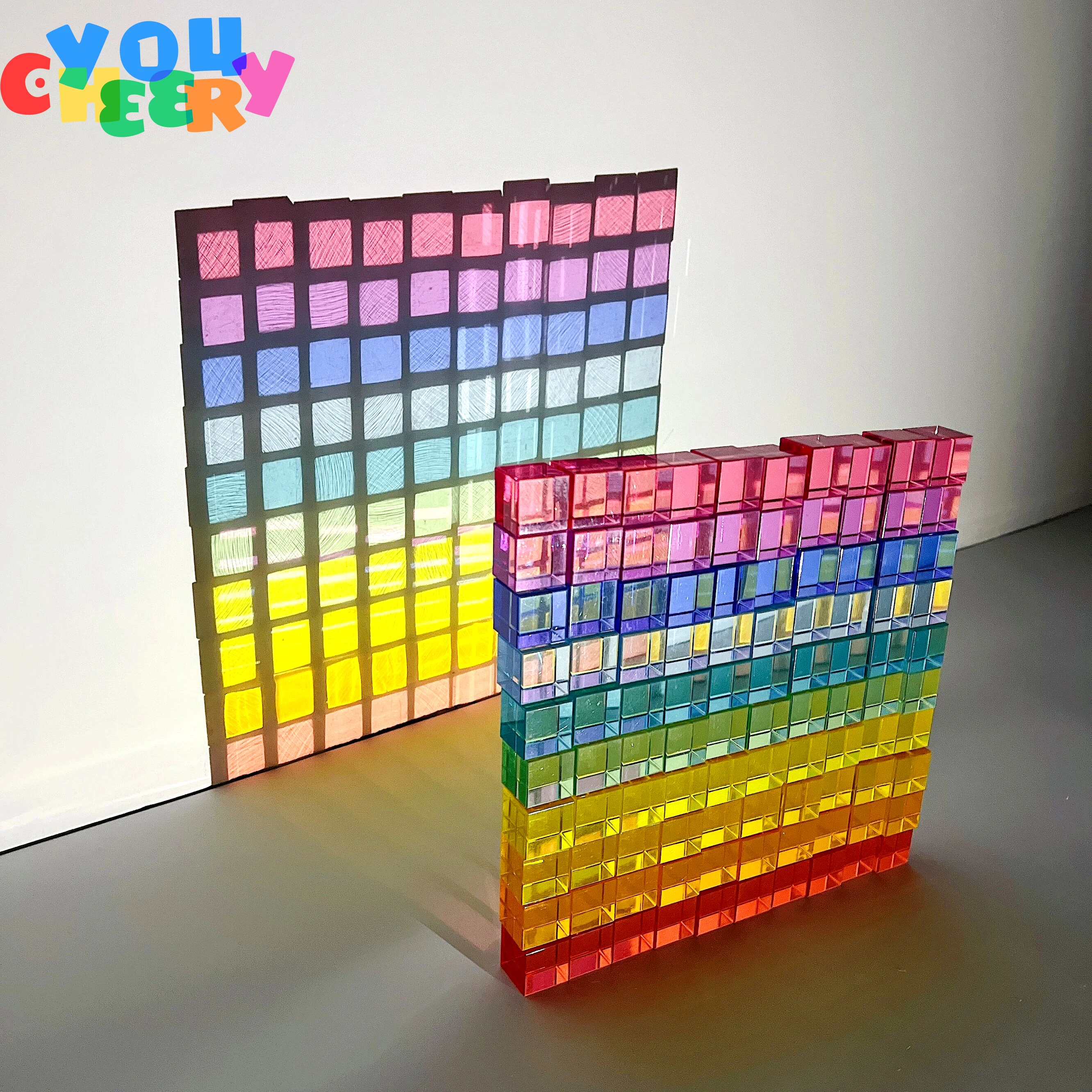 2.5 Cm Acrylic Rainbow Building Blocks,Transparent Cube Light And ...