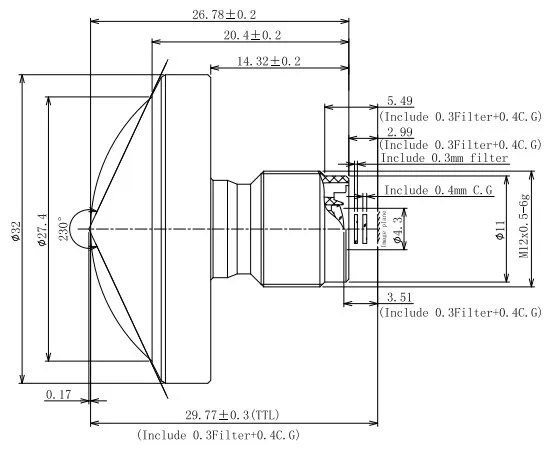 AICO F2.3 0.83mm 230 Degree Fisheye Lens for 1/3.2 Inch Sensor