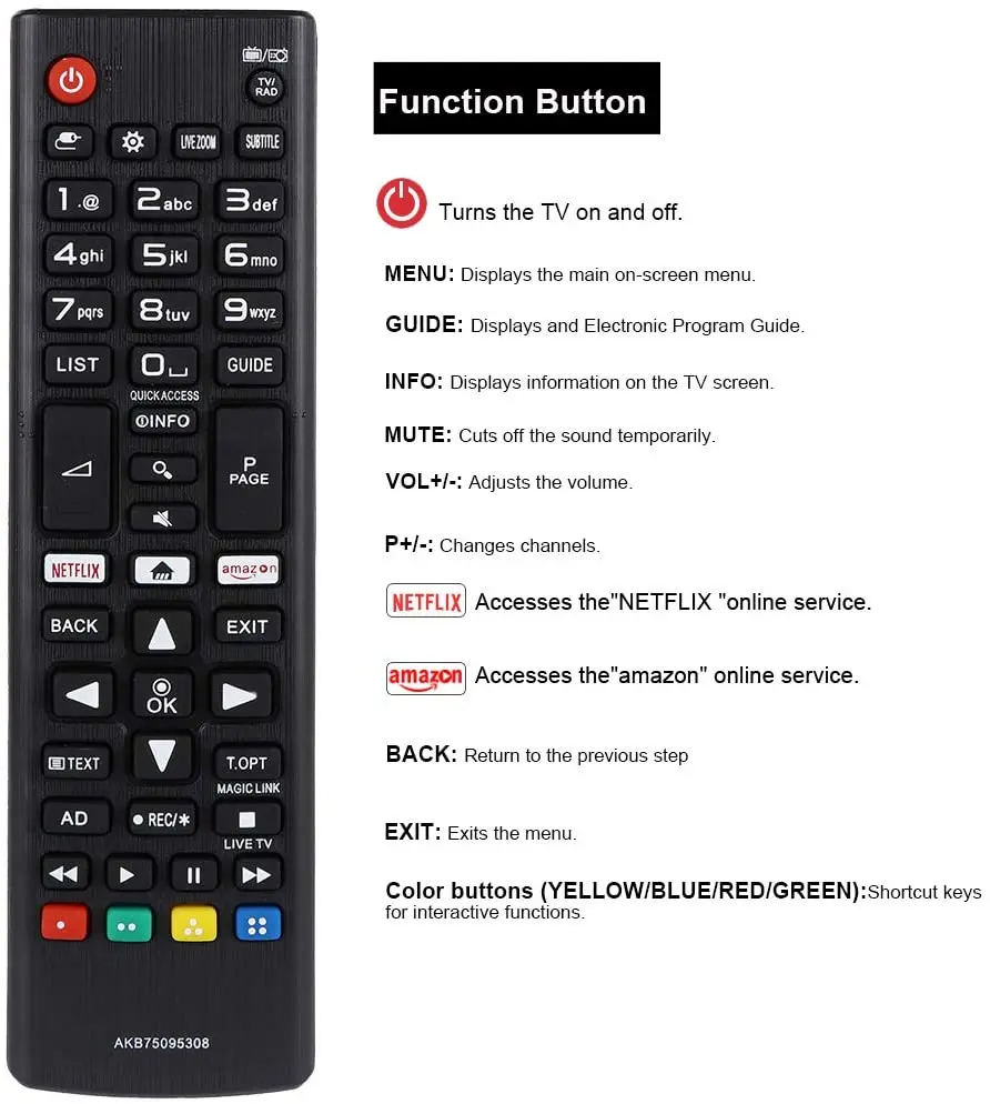 Remote Control AKB75095308 for LG LED Smart TV - Netflix & Amazon Buttons