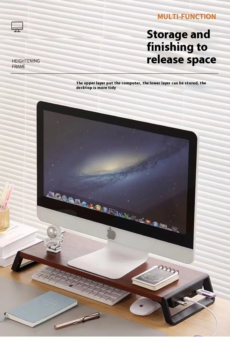 Wooden Desktop Computer Monitor Elevator Office Desktop Storage Rack ...