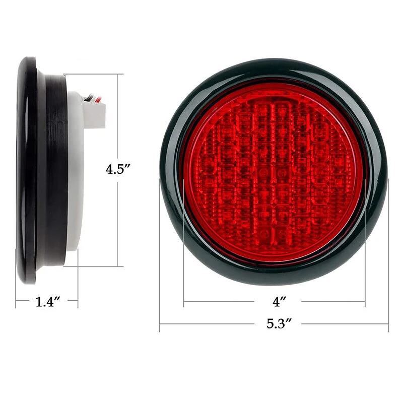 40LED 12V 4\" Inch round Truck Tail Light Red/Amber/White Rubber 3 ...