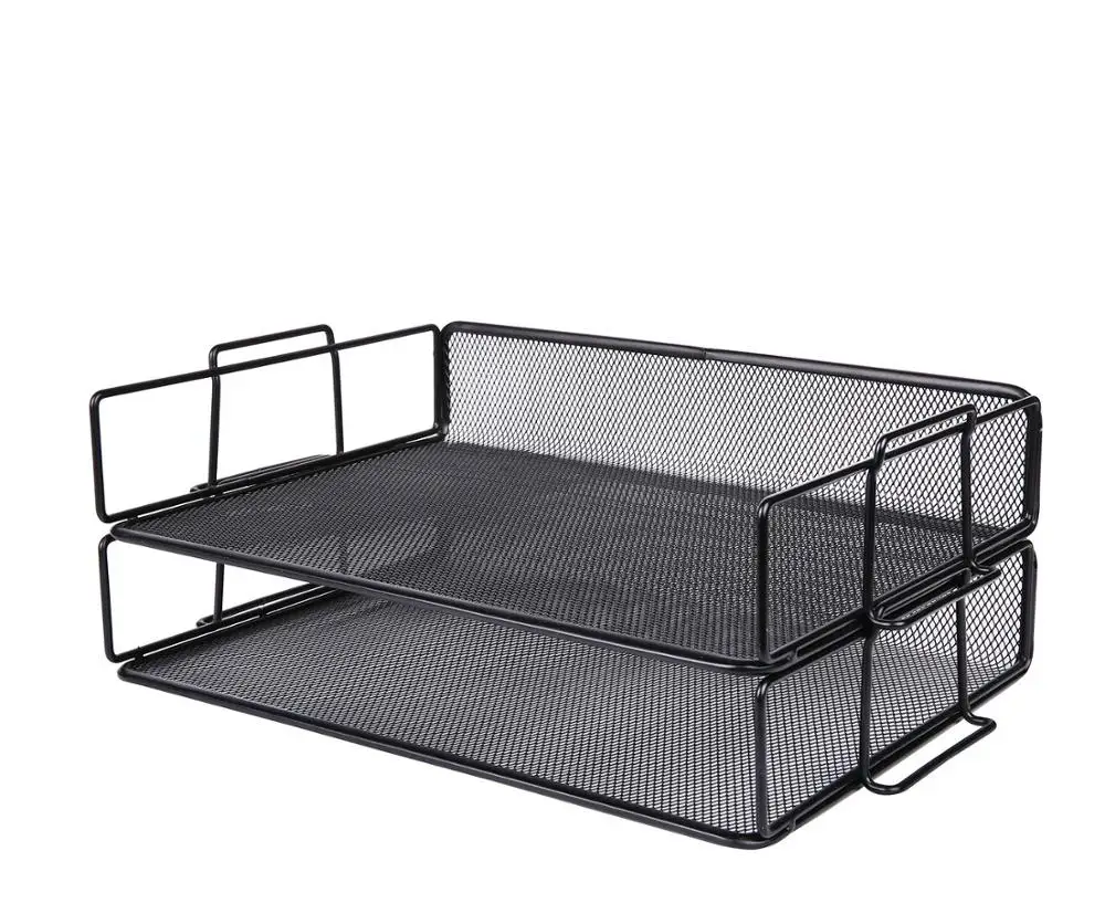 Metal Mesh 2 Tier Stackable Letter Tray Desk Organizer Paper Tray File ...