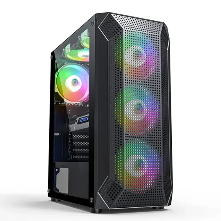 Mesh Design Gaming PC Case with Tempered Glass Table-Style Computer ...