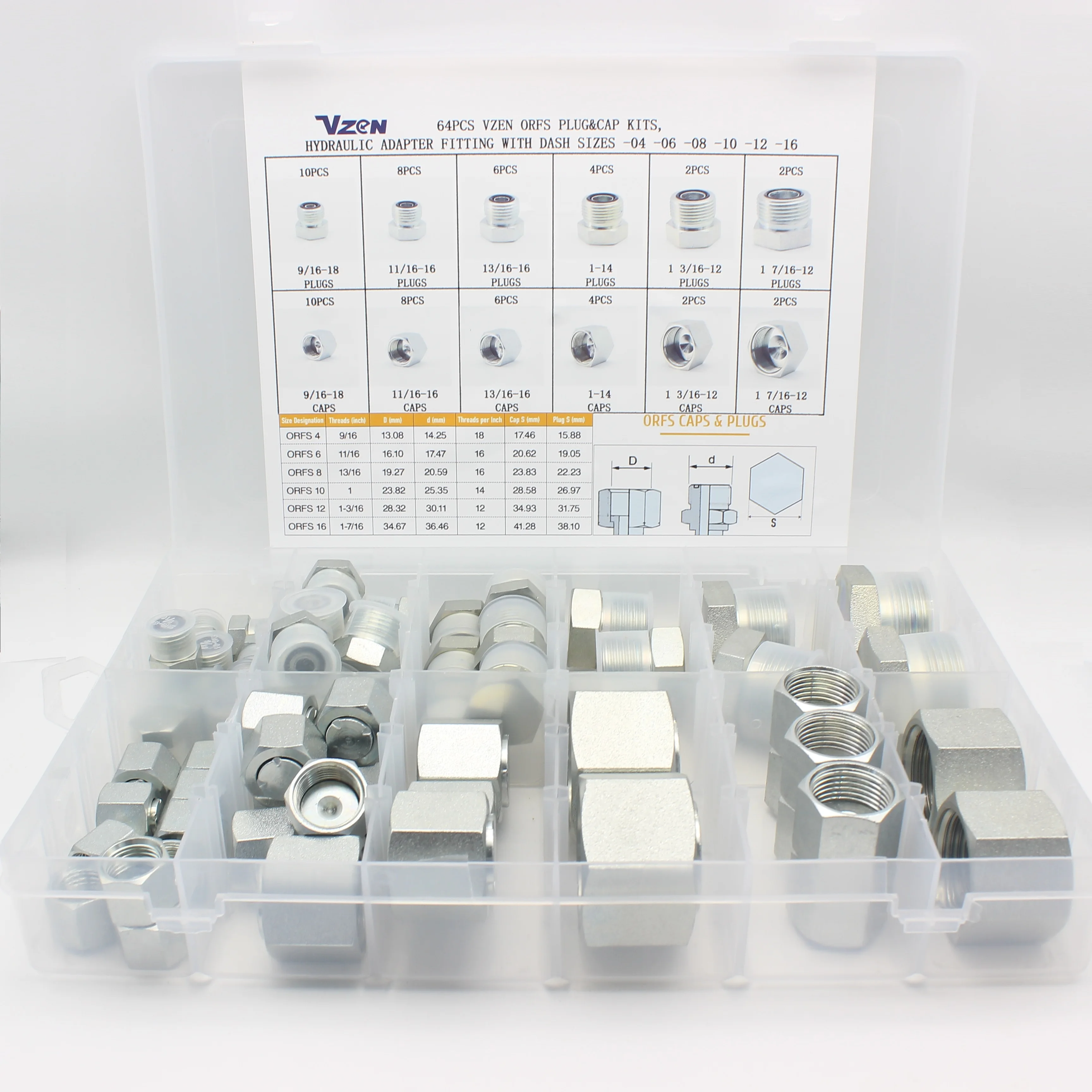 Vzen ORFS Plug&cap Kits - 64pcs Hydraulic Adapters