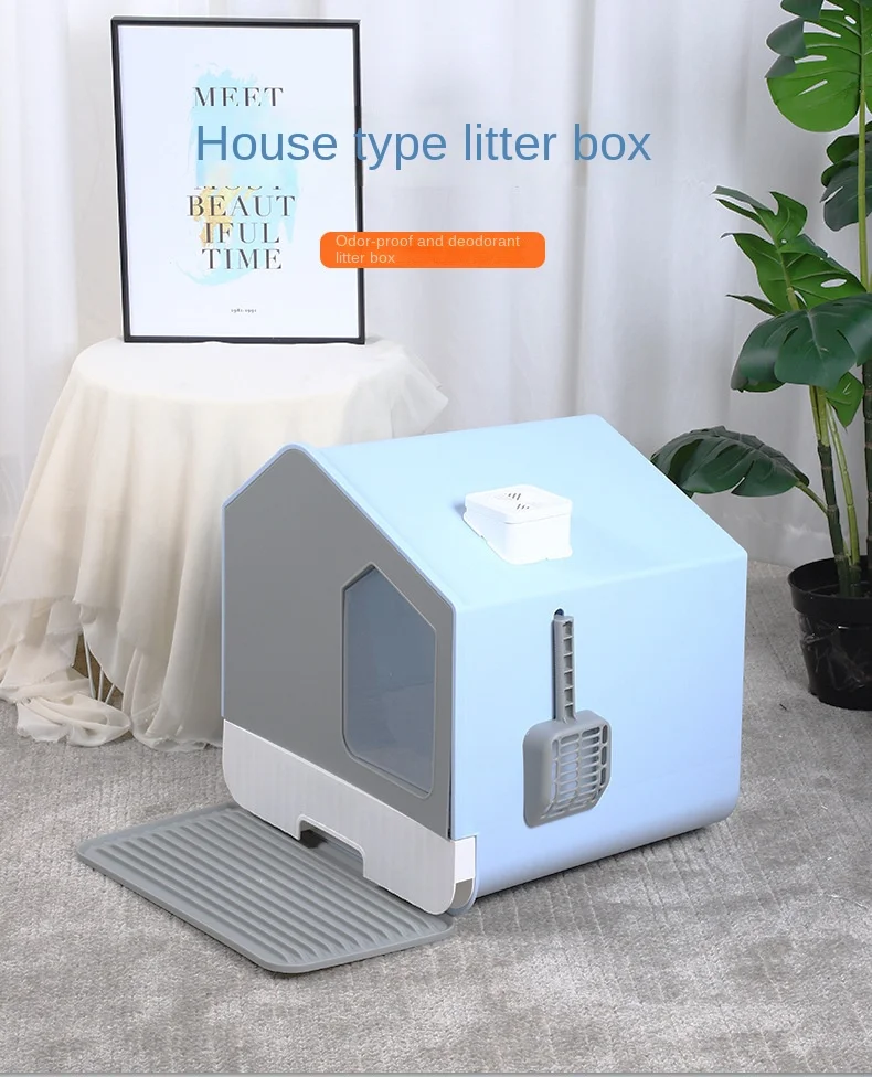 Large Fully Enclosed Luxury Plastic Cat Litter Box House Type Anti ...