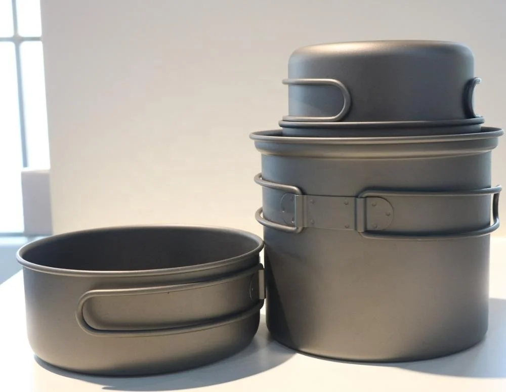 4pcs Outdoor Hiking Products Camp Pot Set Titanium Pot Camping Titanium ...
