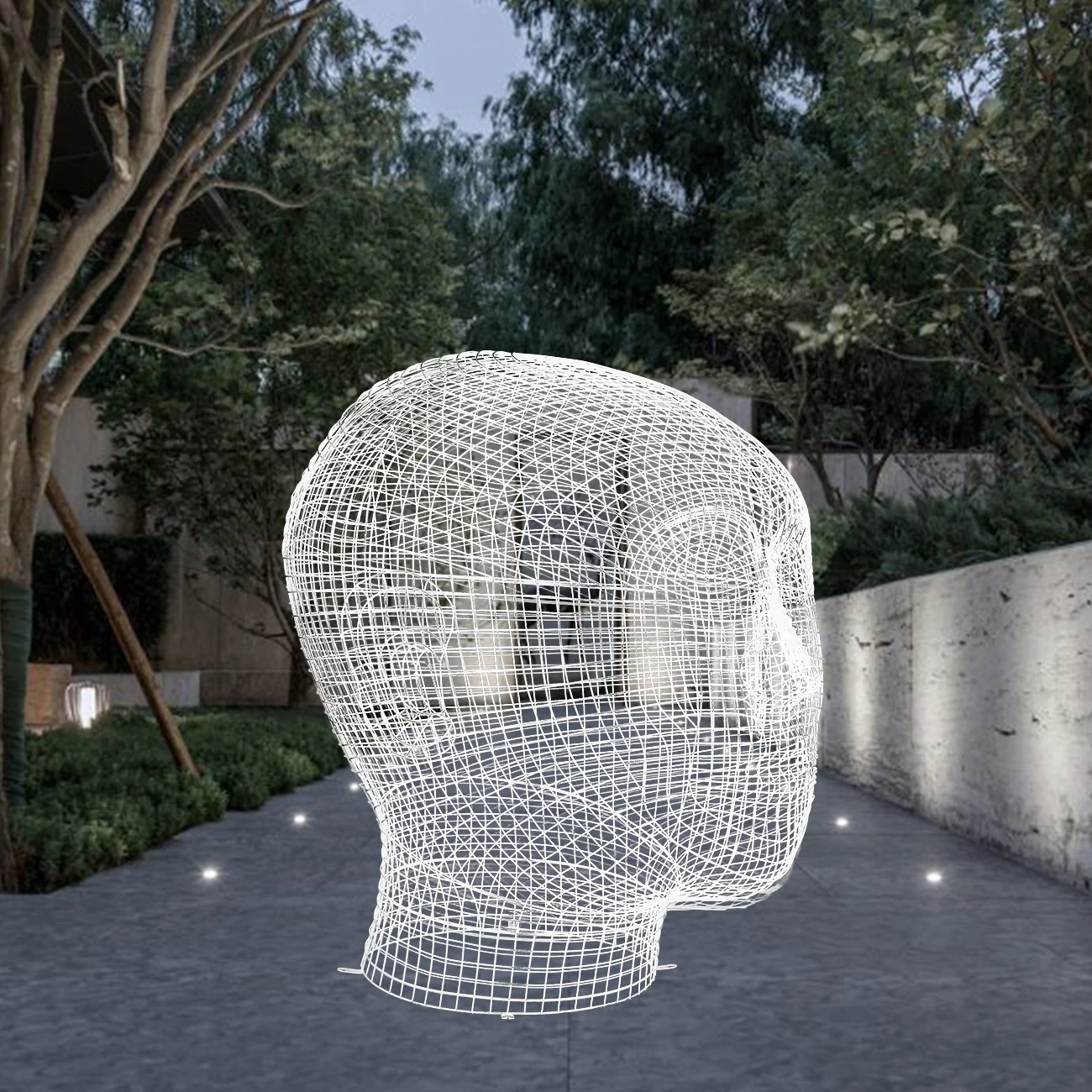Stainless Steel Hollow Abstract Person Head Sculpture Outdoor Iron Grid ...