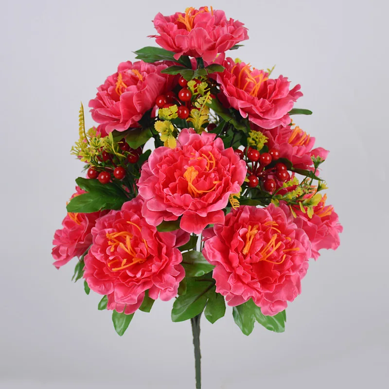 PT-P8001 8-Headed Realistic Artificial Peonies Bouquet Silk Peonies ...