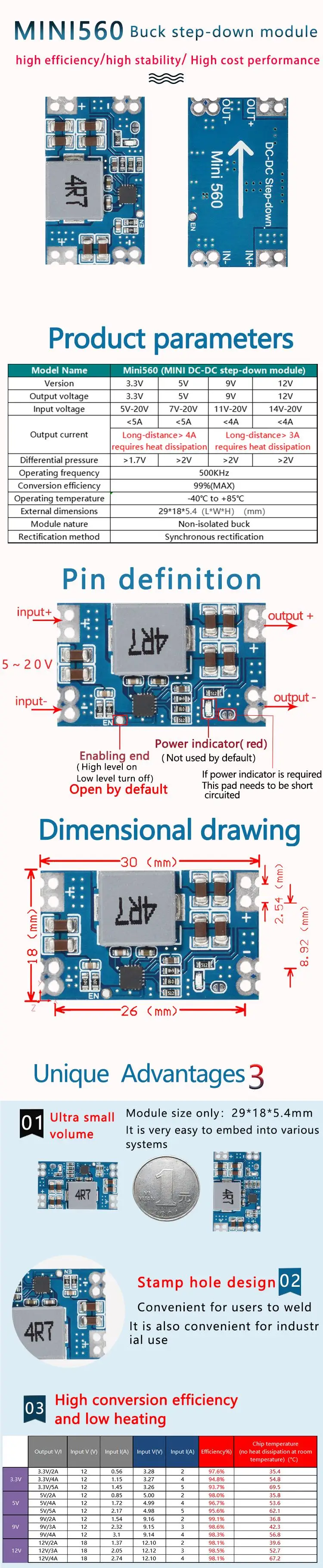 Mini560 DC-DC Step down Buck Regulator - Efficient Output