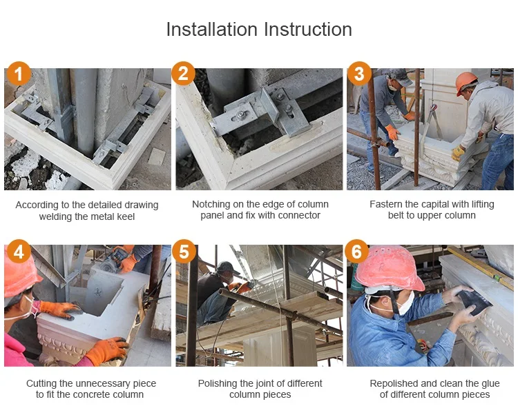 PFM Project Round Roman Column Design Natural Stone White Marble ...