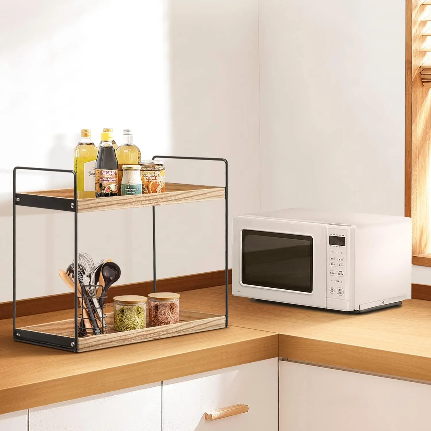 Custom Kitchen Countertop Spice Basket Storage Shelf Counter Standing ...