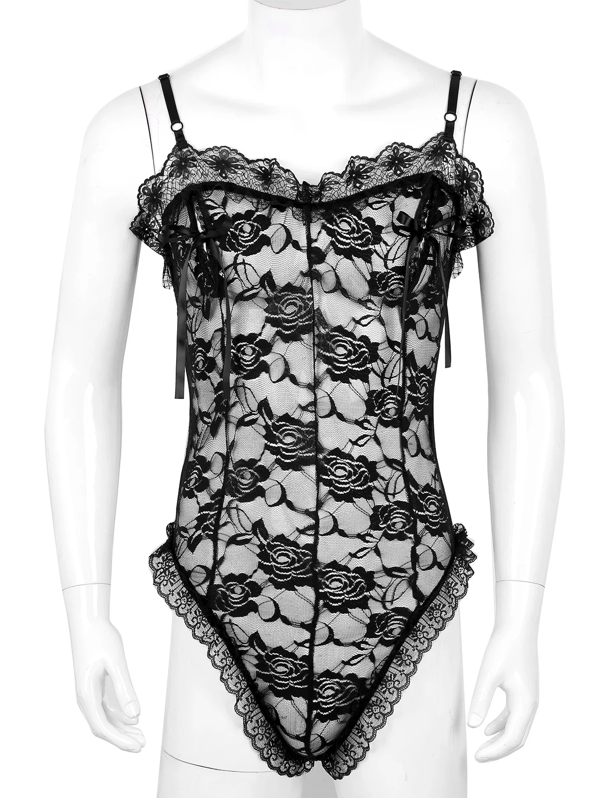 Mens Sissy Lingerie Bodysuit Sexy See Through Lace Thong Underwear