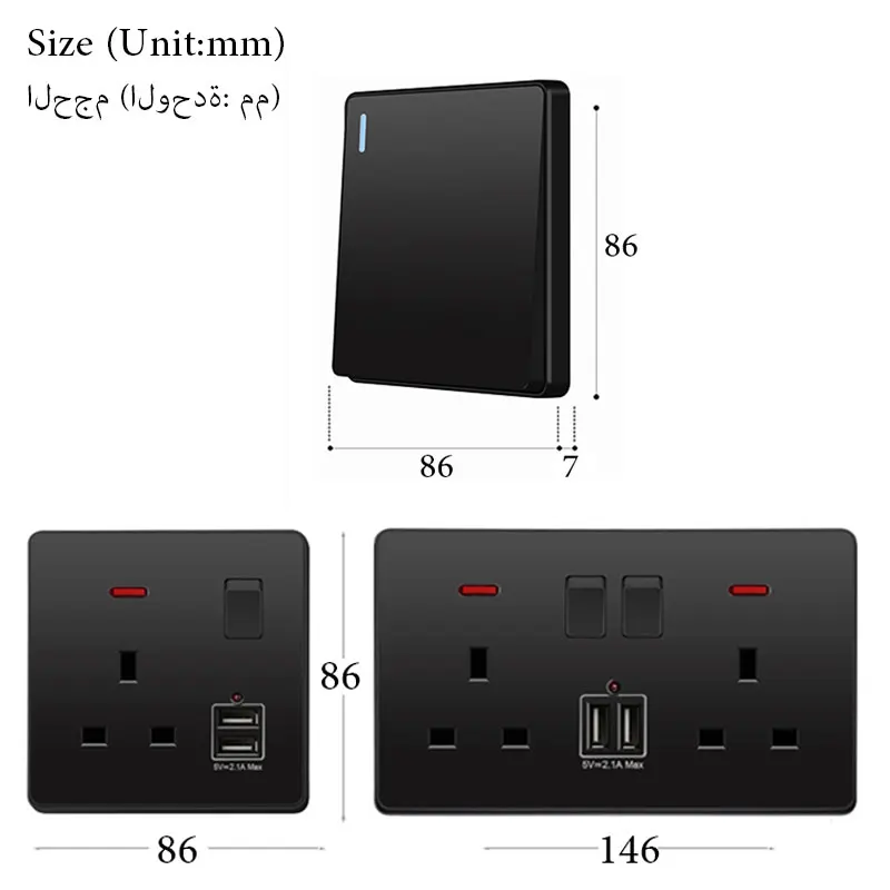 Black Uk 13a Light Button Switch,Universal Usb C 18w Smart Fast ...