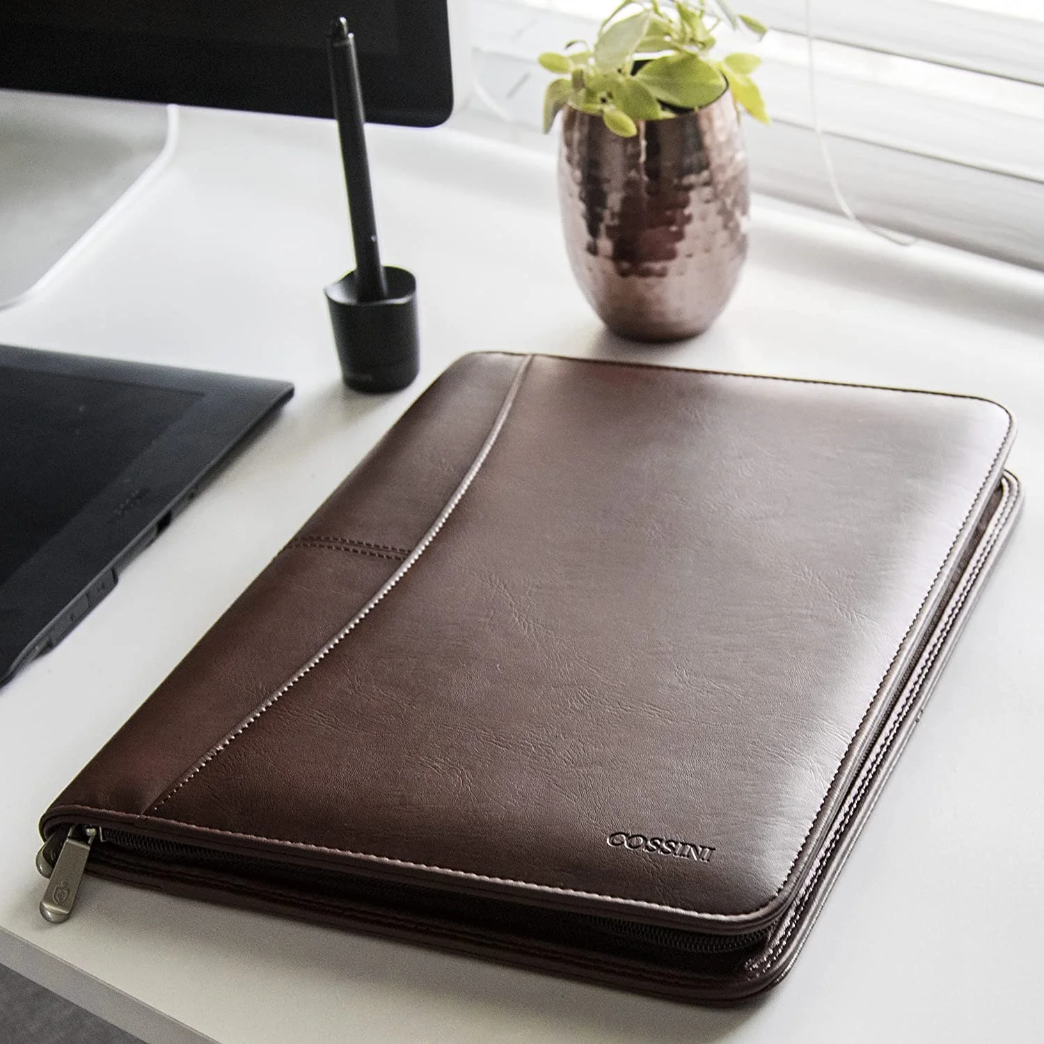 New Arrival A4 Compendium PU Leather Conference File Folder with Zipper ...