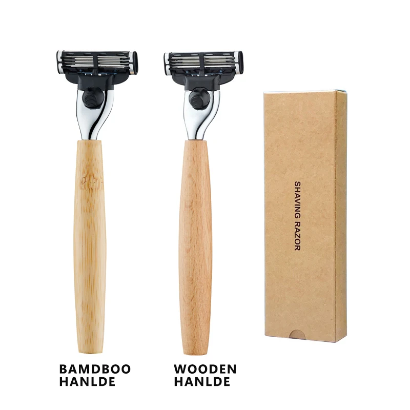 Natural Bamboo Razor Anti-microbial Handle 3 Blade Razor Hotel USE ...