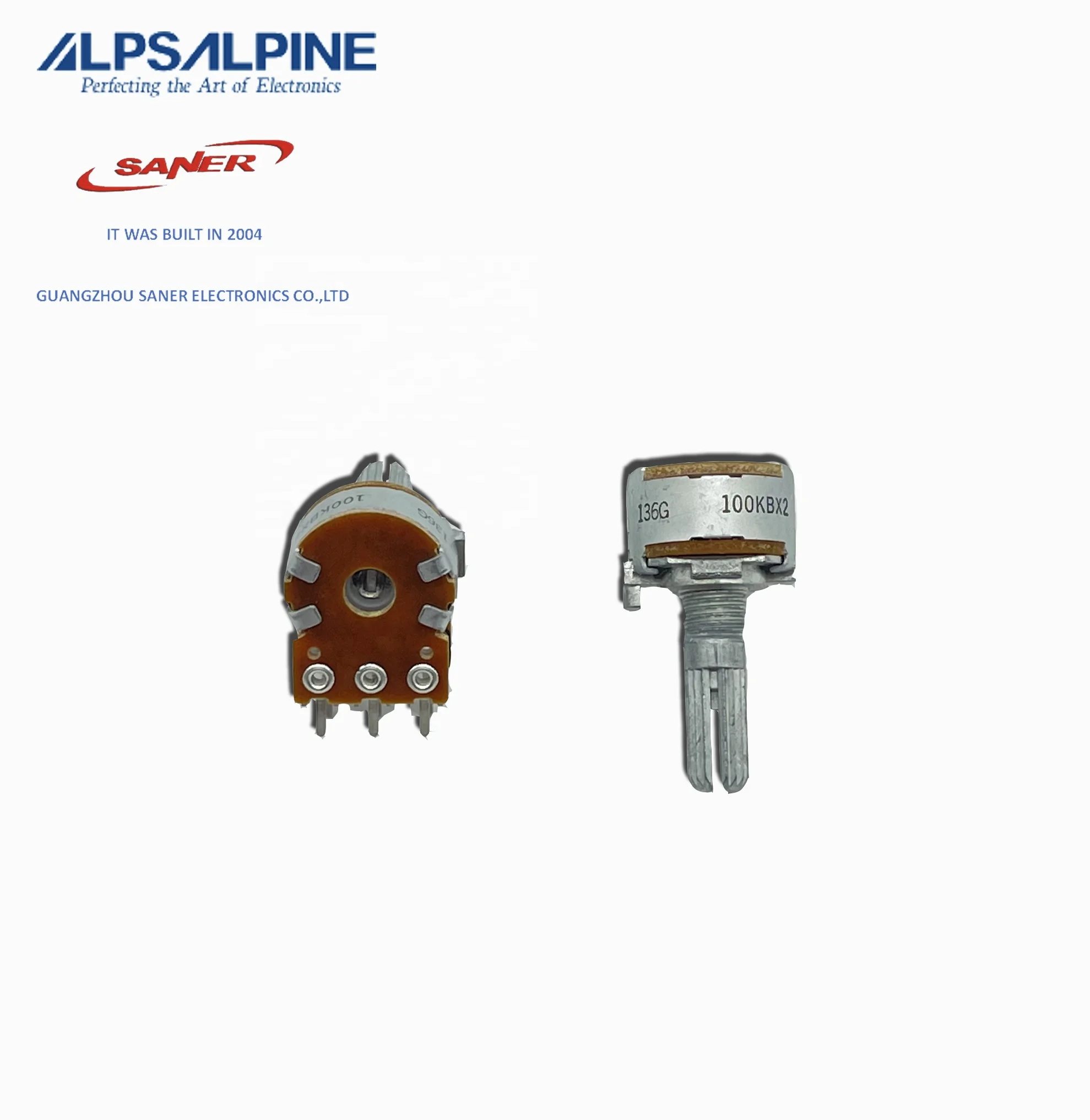 ALPS RK163 Rotary Potentiometer - 100K Ohm, 15000 Cycles