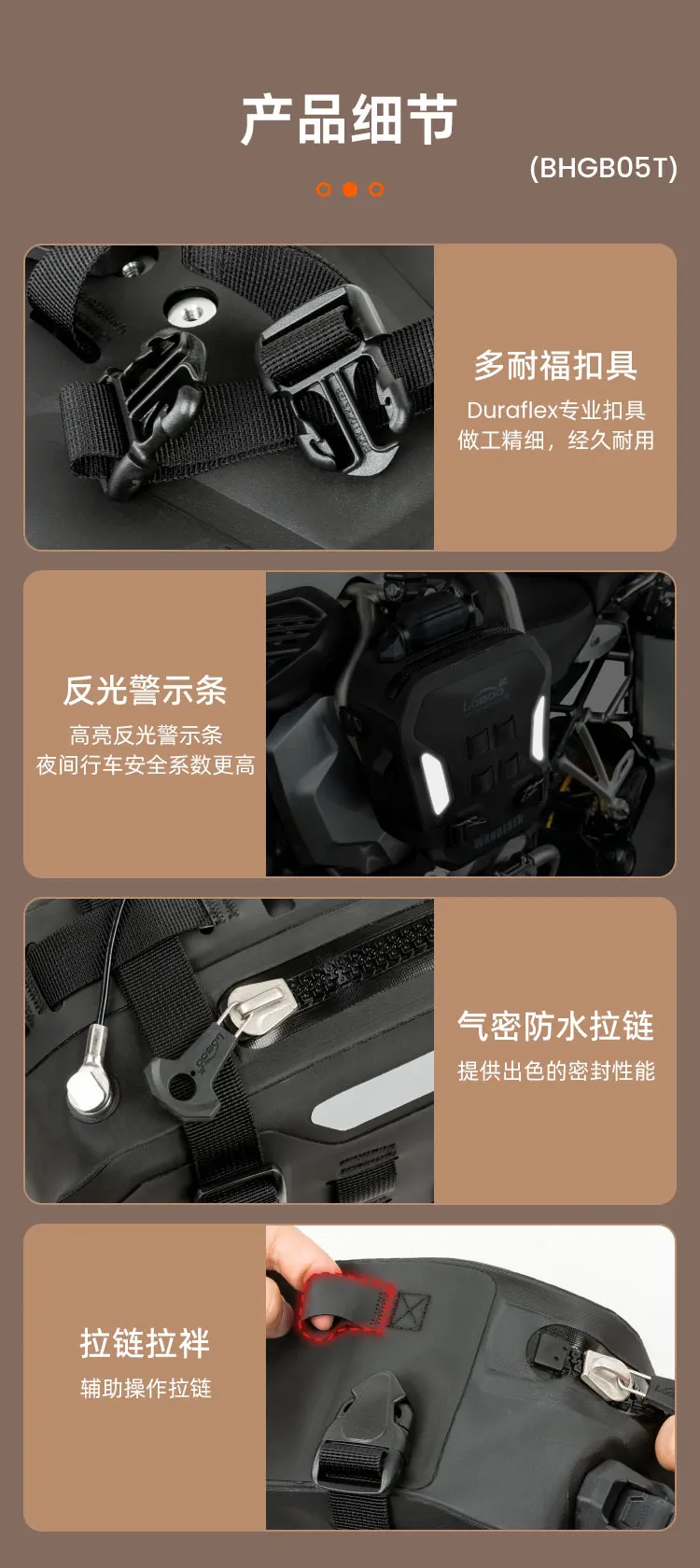 LOBOO Waterproof Reflective Motorcycle Bar Bag - 6L