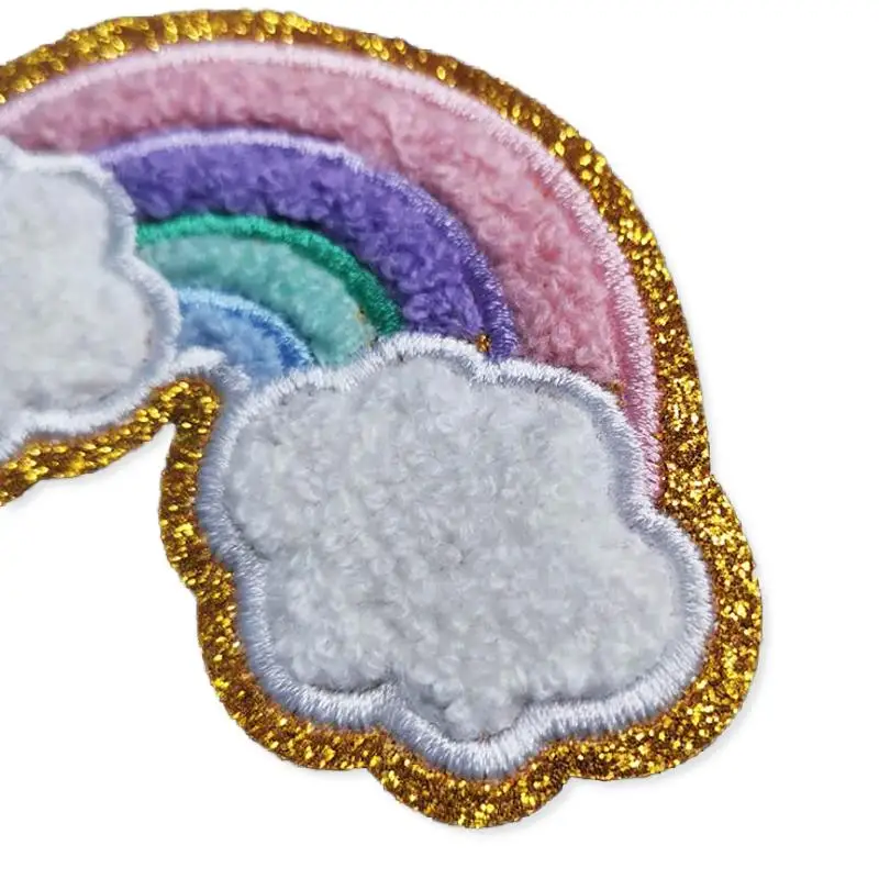Wholesale Custom Logo Self-adhesive Chenille Rainbow Patches With Glitter - Buy Chenille Rainbow ...