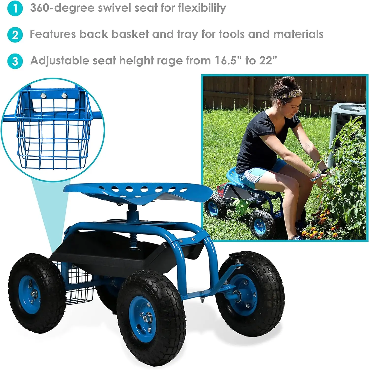 Steel Rolling Seat Workshop Trolley, Garden Cart with Steering Handle ...