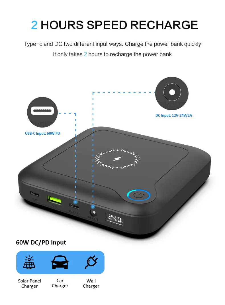 Mobile Powerbank 30000mah Power Bank Dc 12 24v Usb-c Pd 60w Wireless ...