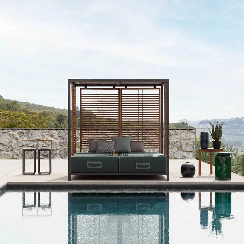 Luxury Aluminum Hotel Resort Villa Pool Outdoor Daybed With Canopy Teak ...